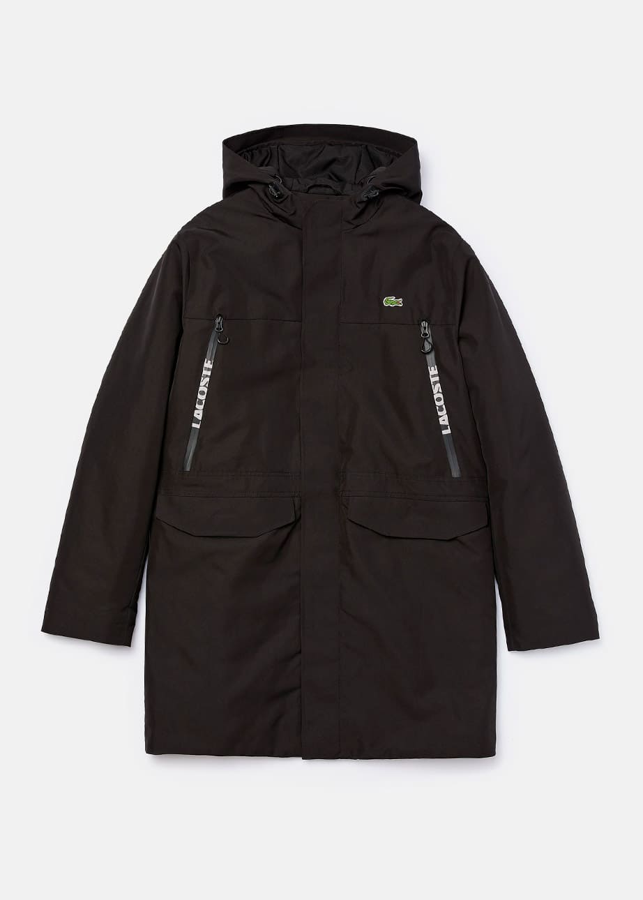 Black hooded Lacoste sport parka