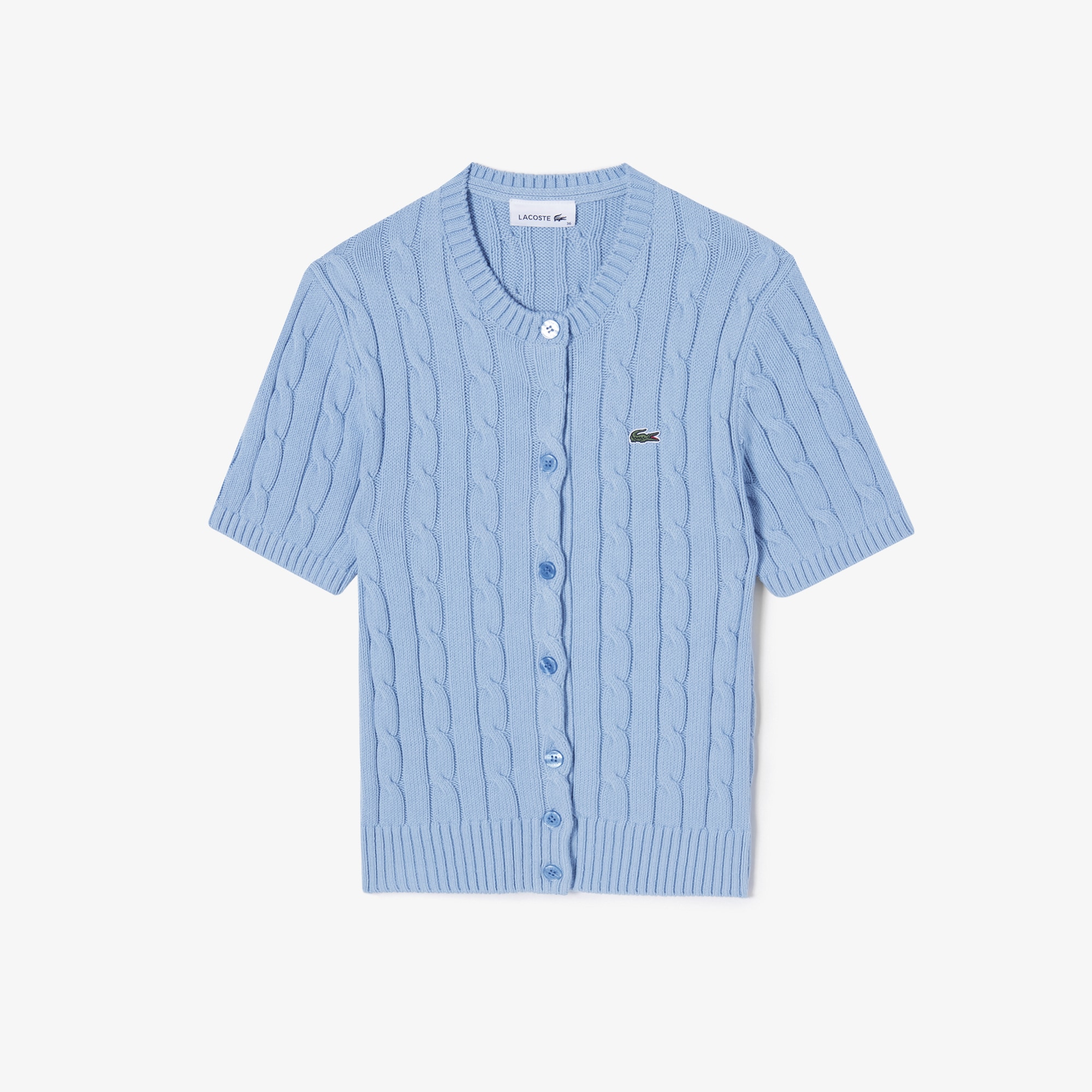 여성 크루넥 케이블 반팔 가디건 상의 New 2023 Lacoste