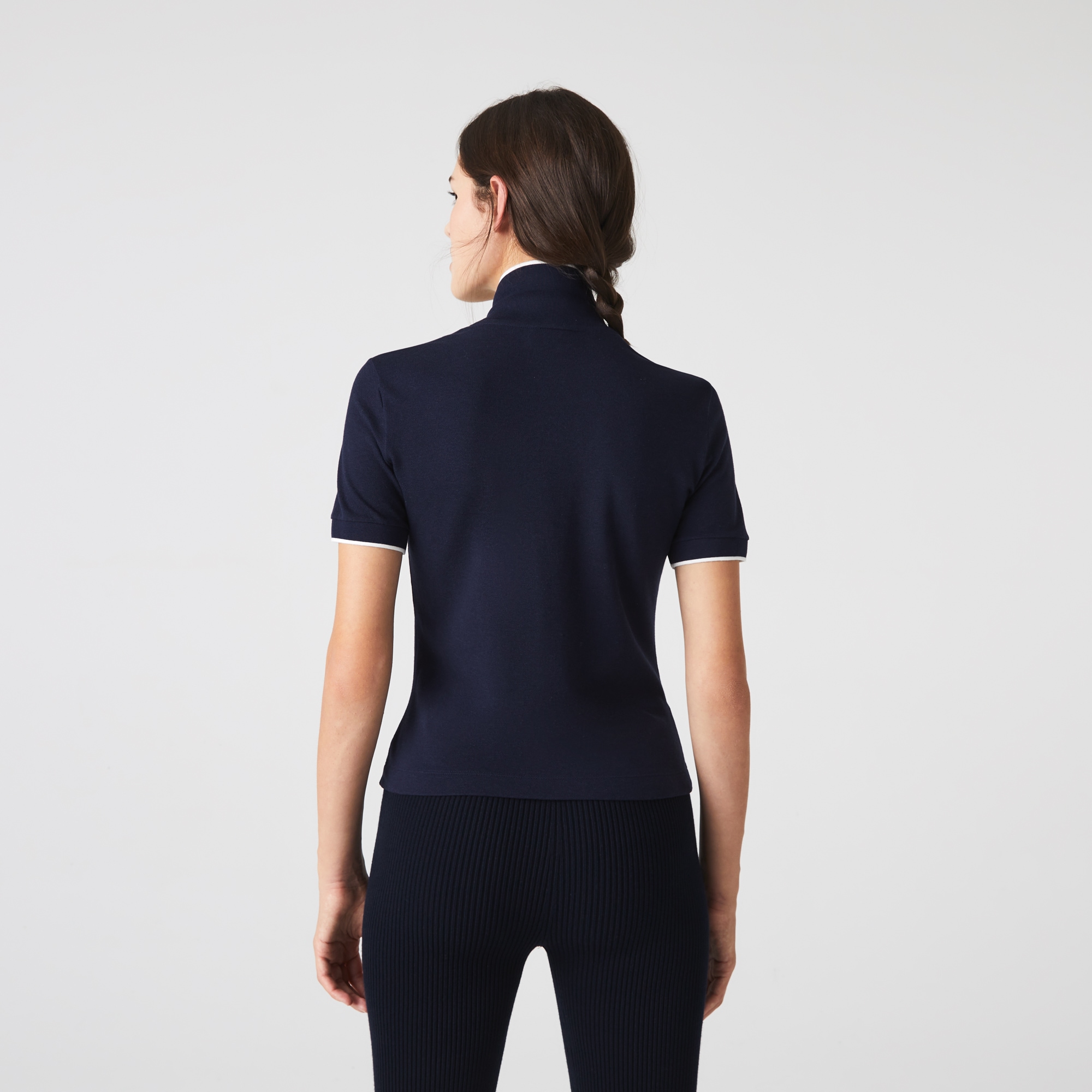 여성 라코스테 슬림핏 스트라이프 넥칼라 피케 폴로 라코스테 신상품 New 2023 Lacoste